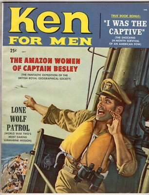 KEN FOR MEN Sep 1958 Mort Kunstler cover WW2 Submarine AMAZON Man PULP ...