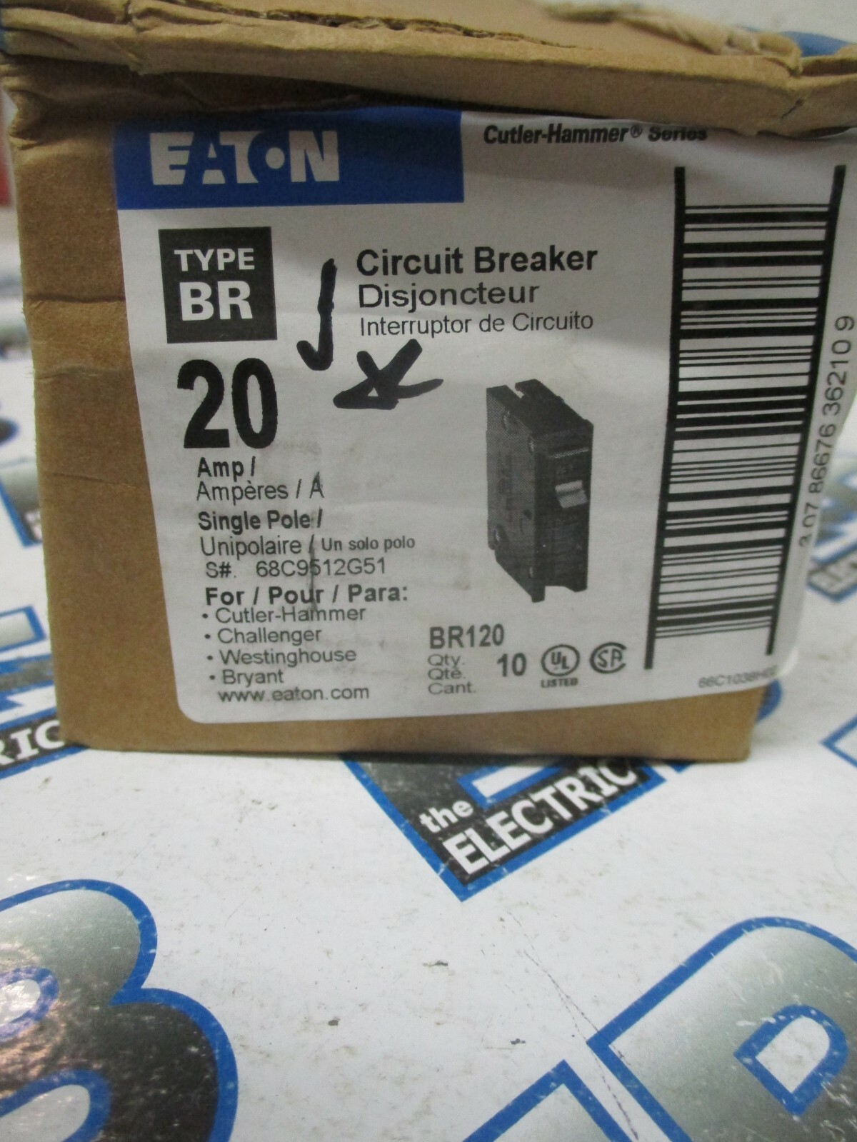 EATON Cutler Hammer BR120, (1) BOX OF (10) 20A, 120V, 1P, Circuit ...