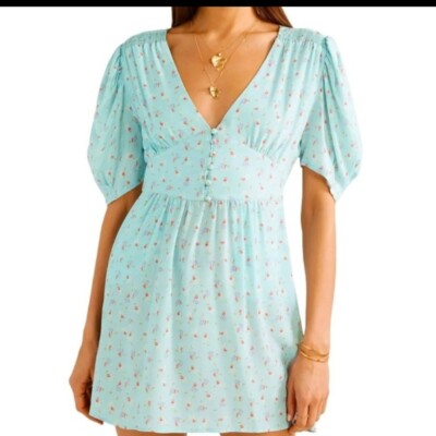 NEW Love Shack Fancy Large Silk Mini Dress Ruby Ribbon Blue Pockets | eBay