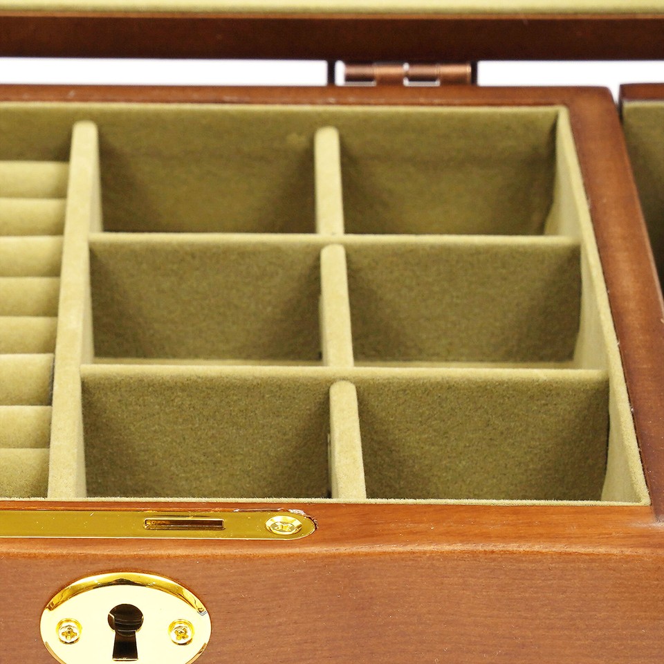 Jewelry Box MDF lining Wooden Jewelry Storage Case w/ Mirror Watch ...