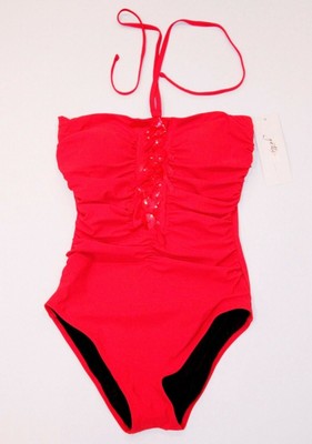 GOTTEX Flame Red Swimsuit Bathing Suit EMBELLISHED Sequin Petals ( 8 ...