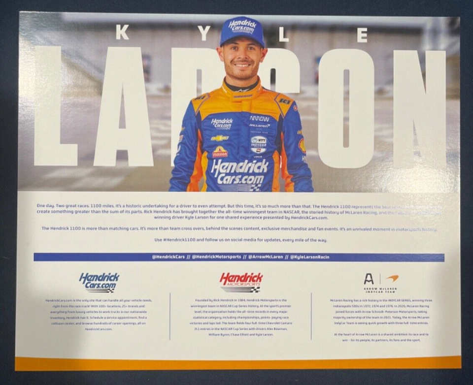 2024 KYLE LARSON INDIANAPOLIS 500 HERO PHOTO CARD INDY CAR NASCAR H1100 ...