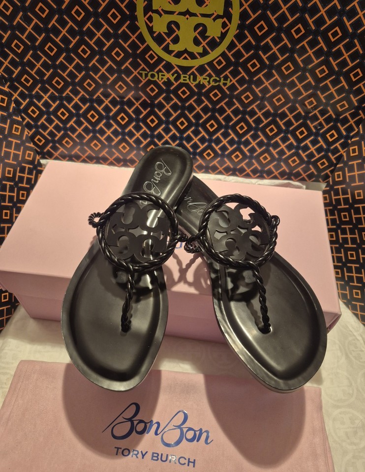 TORY BURCH X BON BON LTHR MILLER SANDALS IN LICORICE;176282;SZ 9M;BNIB ...