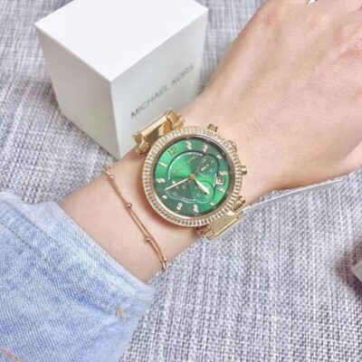 Michael Kors MK6263 Women's Chronograph Stainless Steel Green Dial ...