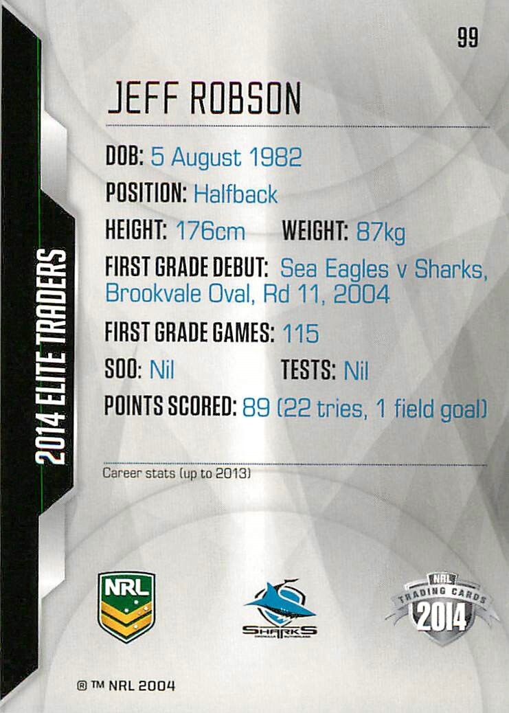 New 2014 CRONULLA SHARKS NRL Card JEFF ROBSON Elite | eBay