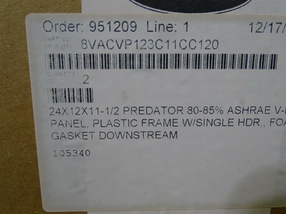 Tri Dim Filter Corporation Predator 24x12x11-1/2", 8VACVP123C11CC120 | eBay