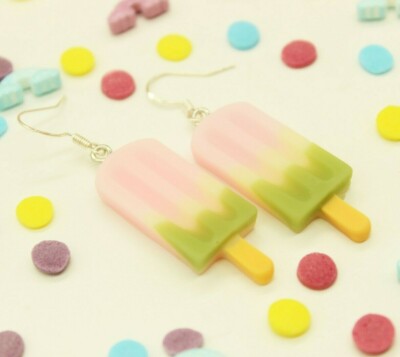 GREEN & PINK ICE BLOCK EARRINGS Cute Novelty Aussie Summer Fun Sweet ...