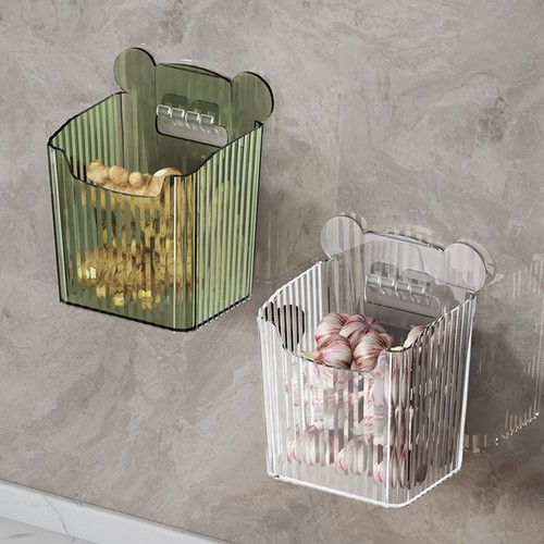 Self Adhesive Ginger Storage Box Transparent Wall Hanging Basket Home ...