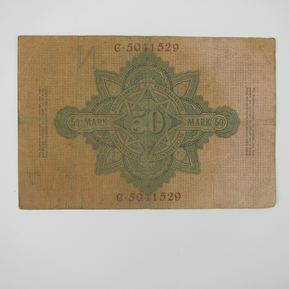 German 50 Mark Banknote Paper Currency Berlin Germany Antique Original ...