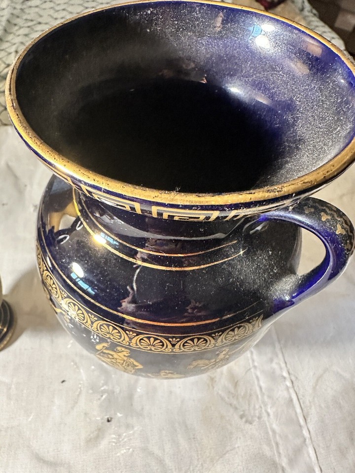 Vintage Antique ADIS 24 Karat Gold Leaf Black Greek Urn Vase Hand Made ...