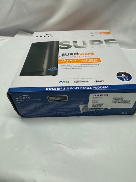 Arris SURFboard G34 WiFi-6 Cable Modem Dual-Band AX3000 *New-Box Damage ...