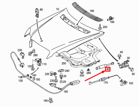 NEW MERCEDES-BENZ C W203 RIGHT SIDE BOONET HOOD GAS STRUT A2038800029 ...