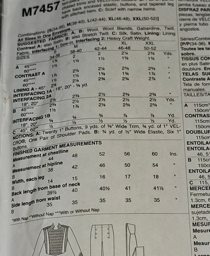 Mccall’s M7457 34-52 Sewing Pattern Military Costume Reign Tudors ...