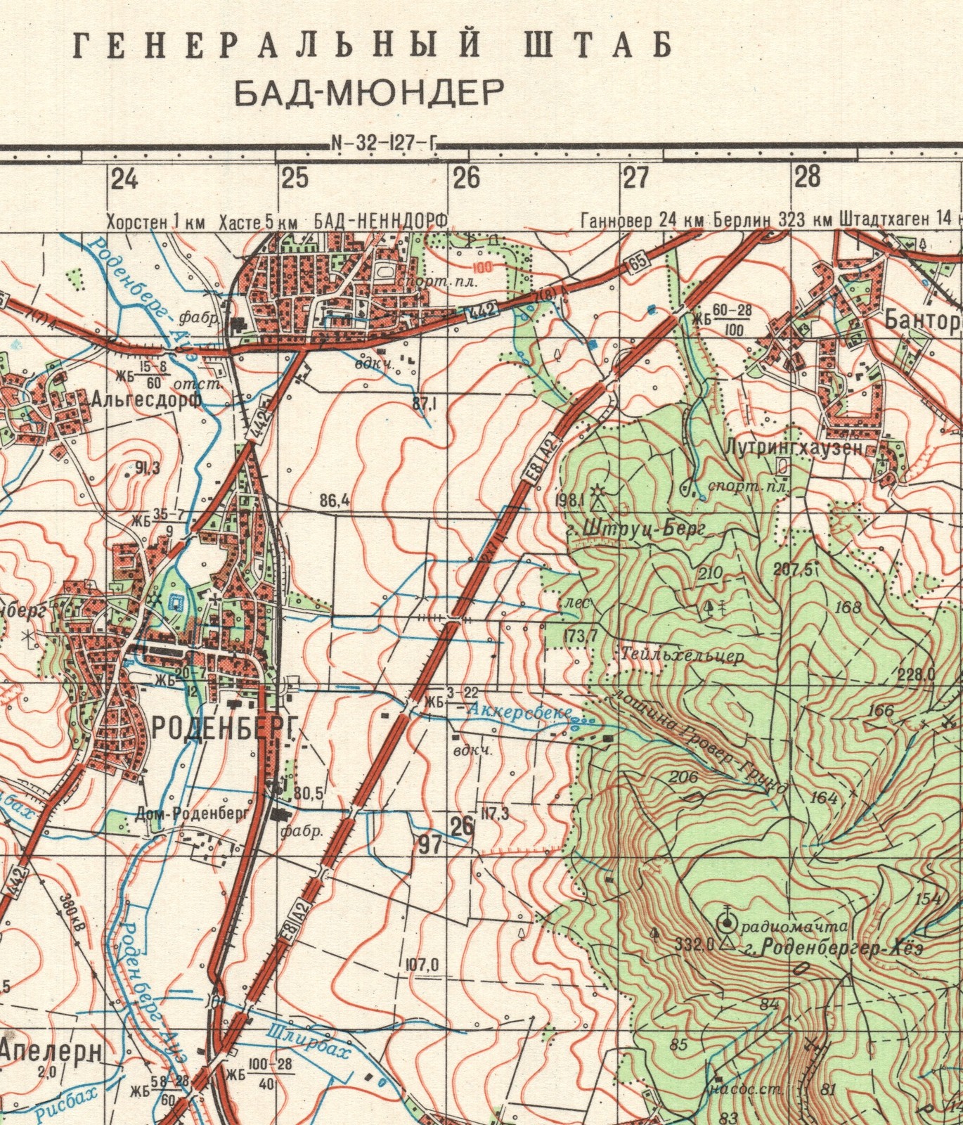 Russian Soviet Military Topographic Maps - BAD MUNDER (Germany), 1:50K ...