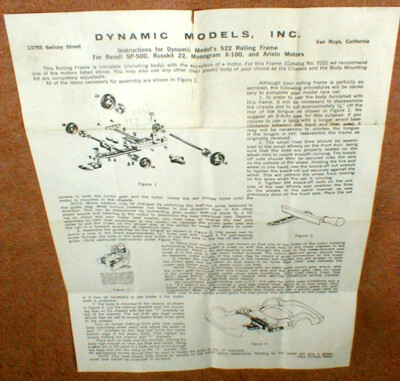 Instruction Sheet for Dynamic Slot Car Chassis + Accessories Vintage ...