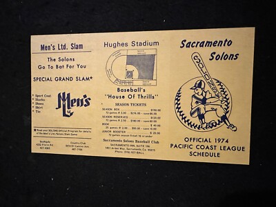 1974 PCL Sacramento Solons Baseball Pocket Schedule Pacific Coast League Unfolde | eBay