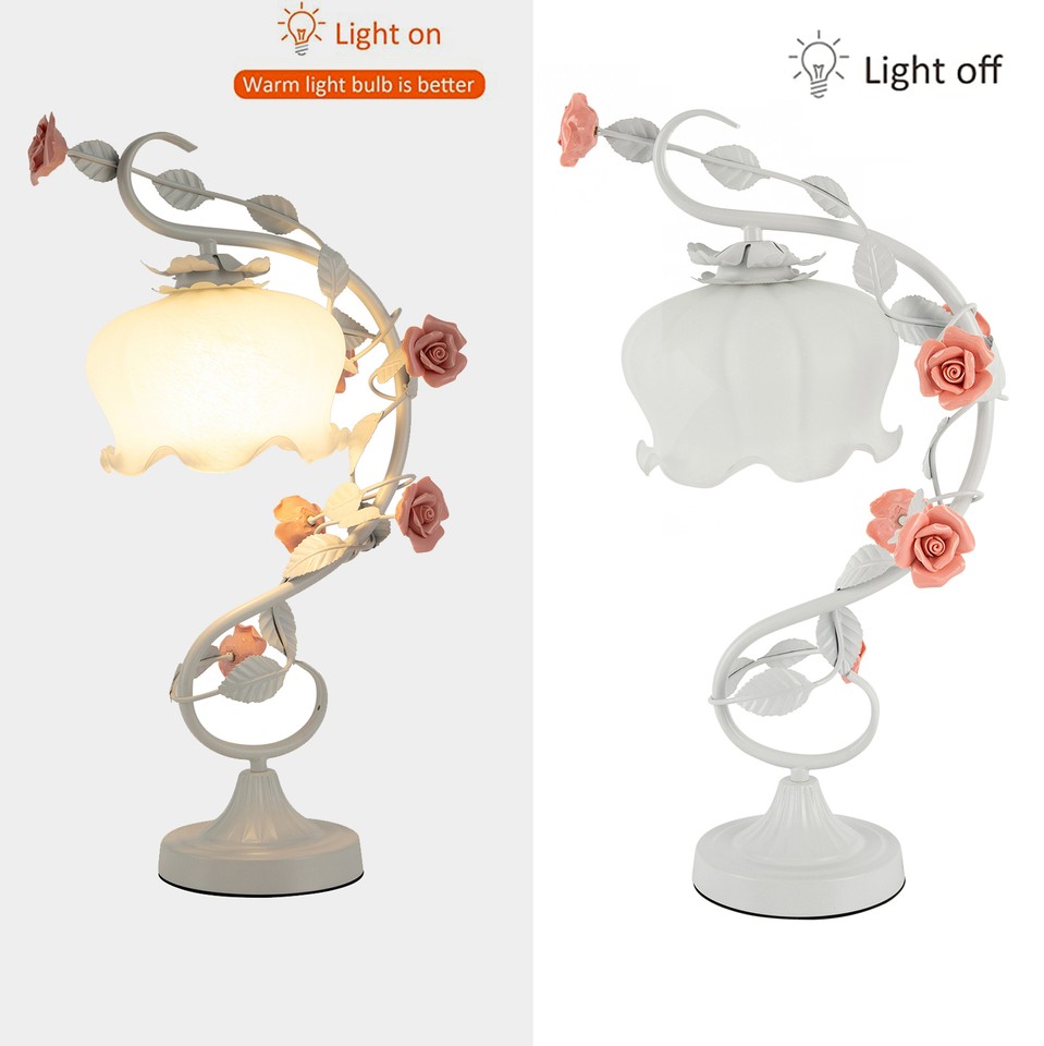 White Flower Petal Table Lamp Bedroom Bedside Flower Night Light Glass ...