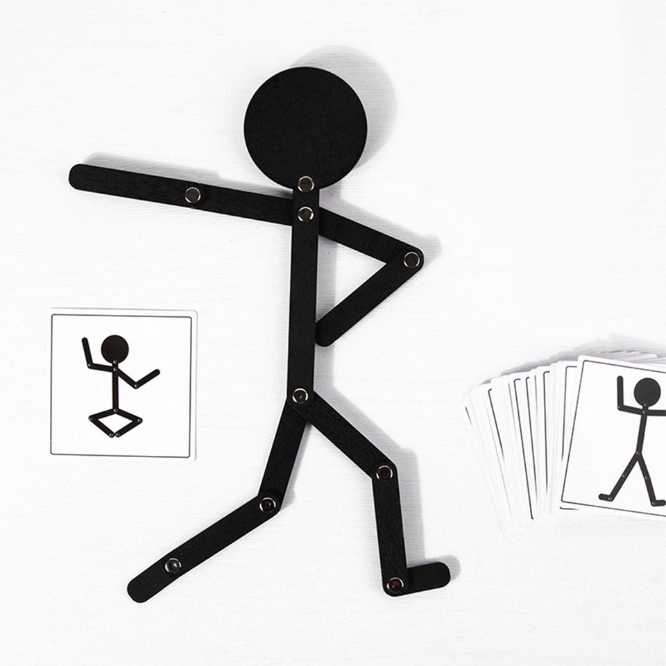 Wooden Stickman Toy With Moving Limbs 24 Cards Educational Wooden Stick ...