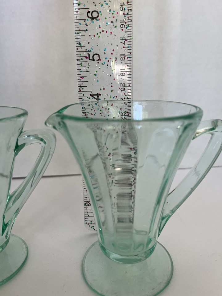 VTG Depression Glass Footed Cream And Sugar 4” Aquamarine Blue Green ...