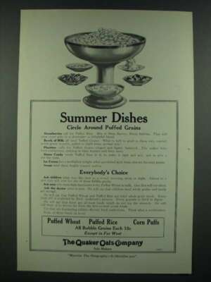 1919 Quaker Oats Puffed Wheat, Rice and Corn Puffs Ad - Summer Dishes ...