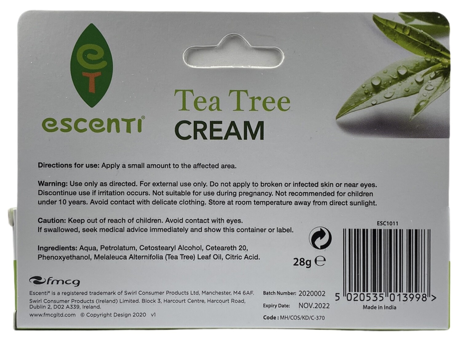 ET Escenti Tea Tree Cream 100% Natural antiseptic Gentle and Soothing ...