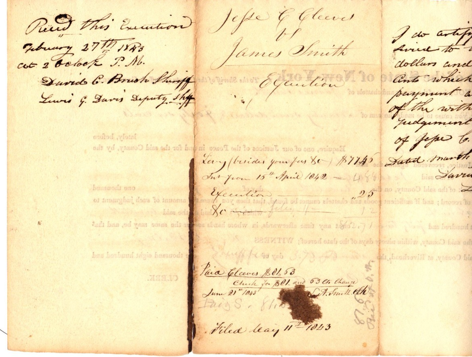 MAY 20,1842 SHERIFFS WRIT -SUFFOLK COUNTY NY-FOR JAMES SMITH | eBay