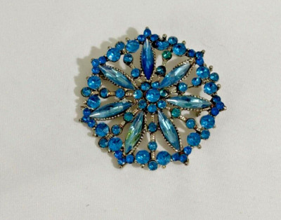 Vintage Rhinestone Brooch | Pin Bright Blue Rhinestones and Glass ...