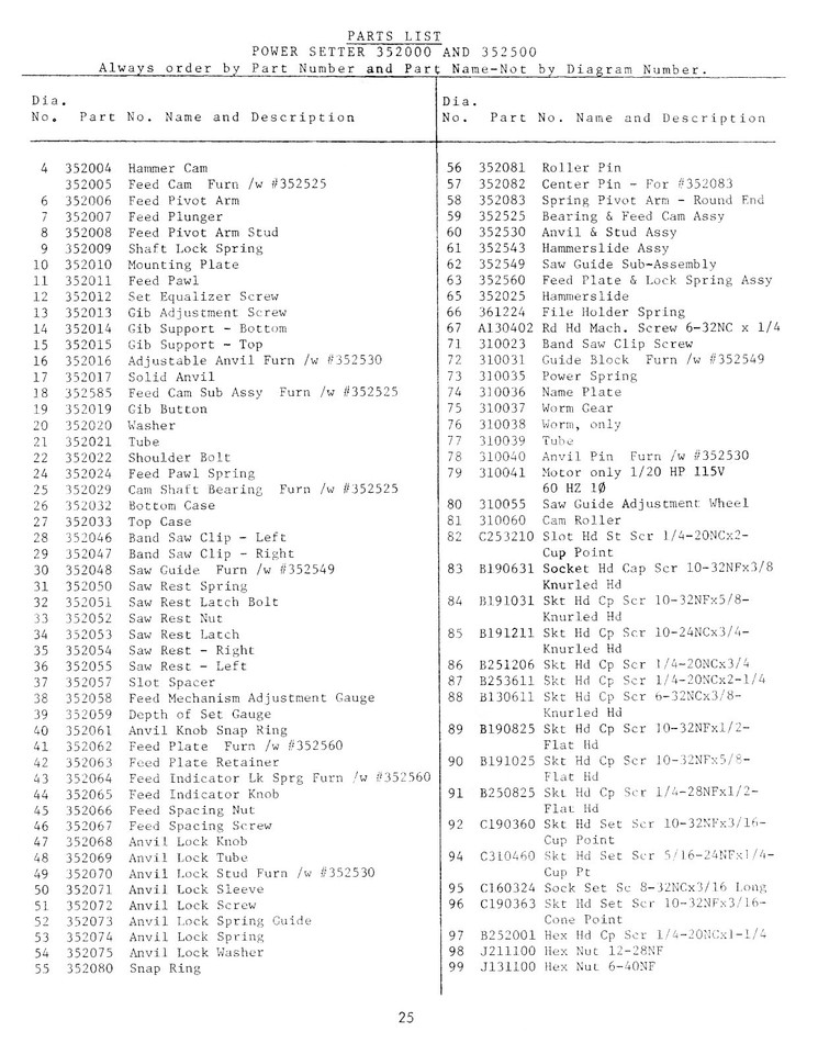 Foley Belsaw Model 352 Automatic Power Setter Operator & Parts Manual ...