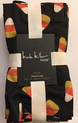 NICOLE MILLER HOME HALLOWEEN CANDY CORN NAPKINS SET OF 8 IN HAND NEW ...