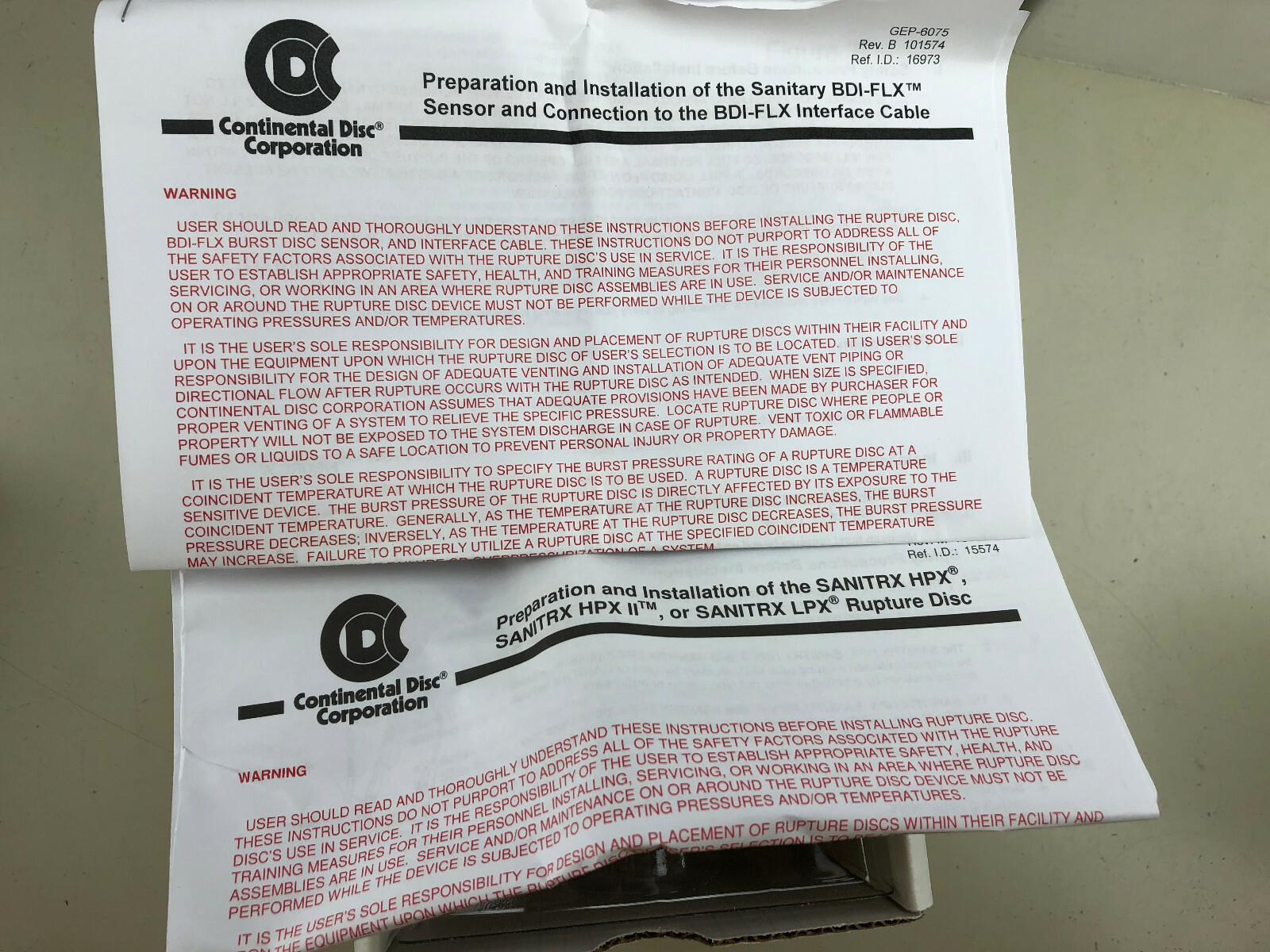 CDC Continental Rupture Disk Certiflow 2" Sanitrx HPX 95(IS) w. BDI-FLX ...