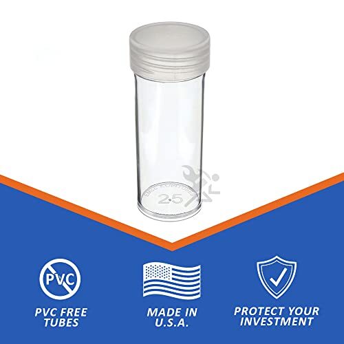 10 Pack Coin Storage Tubes Round Clear Plastic with Screw On Tops for ...