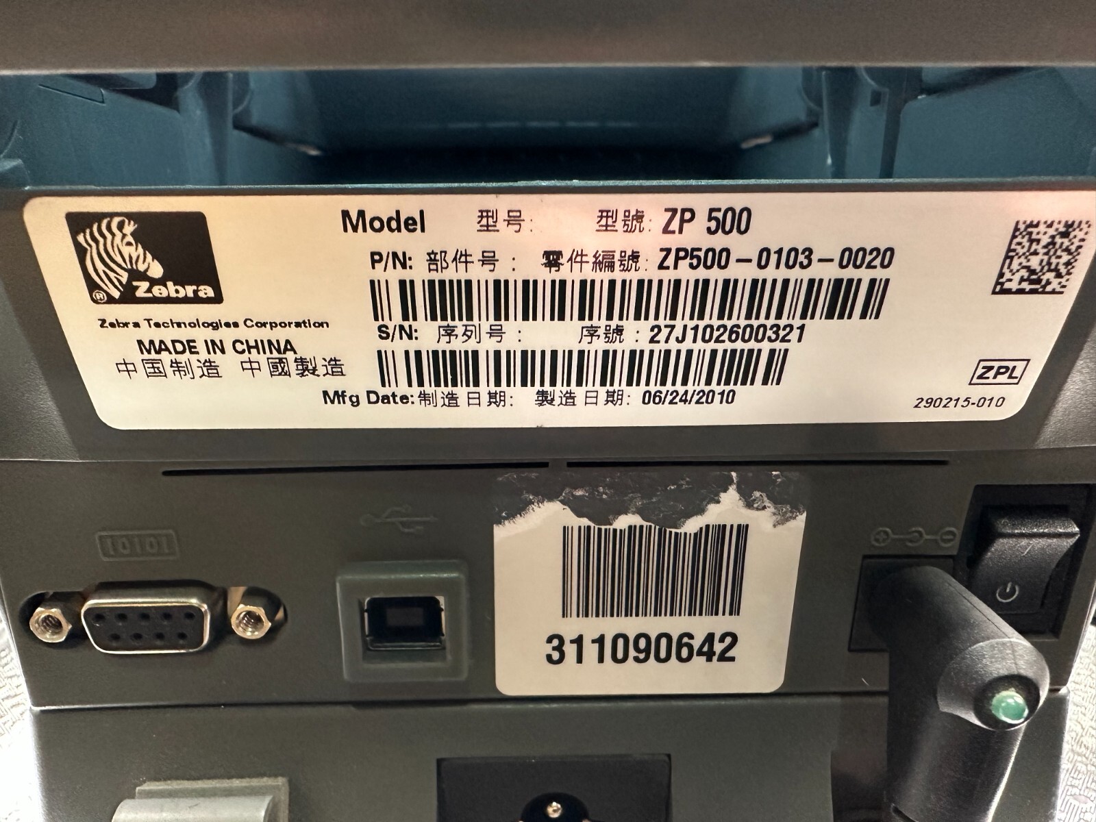 Zebra Zp500 ZP 500 Plus Thermal Barcode Label Printer 3413 - ZP500PLUS ...