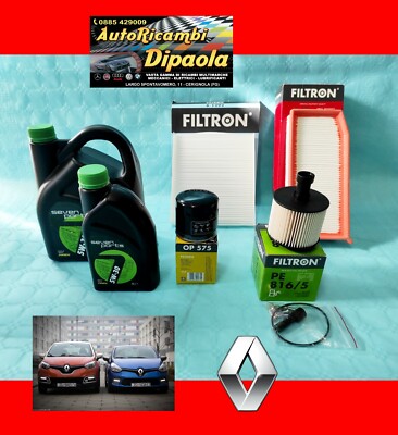 KIT TAGLIANDO RENAULT CLIO IV CAPTUR 1.5 DCI 5 LITRI OLIO MOTORE 5W30 ...