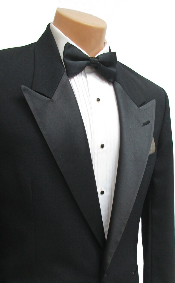 37R Black Peak Lapel Tuxedo Jacket w/ 31 Waist Pants Discount Tux ...