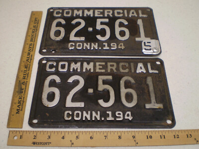 1945 45 CONNECTICUT CT LICENSE PLATE PAIR SET YOM COMMERCIAL TAB ...