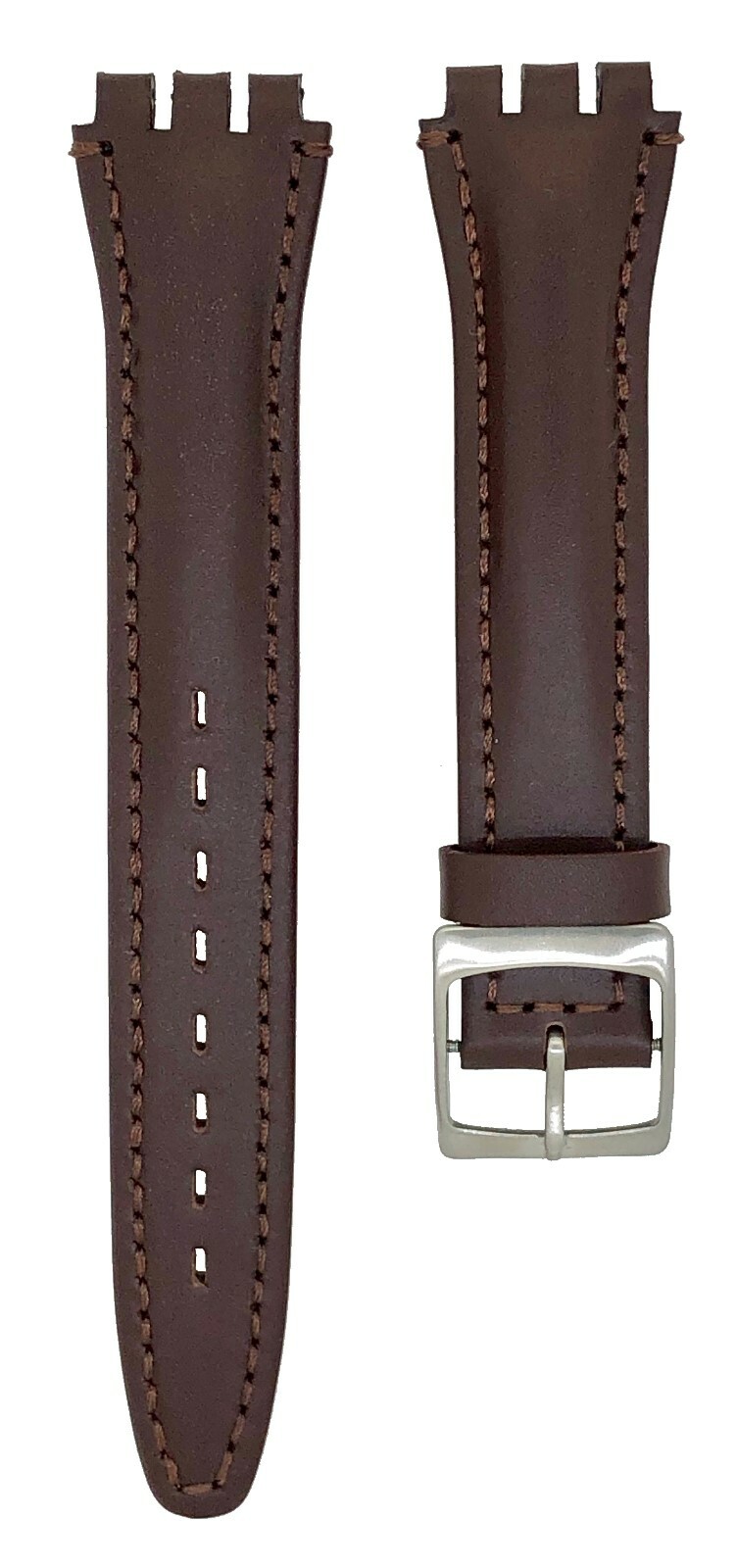 Brown Genuine Leather 17mm Replacement Padded Watch Strap For Swatch ...