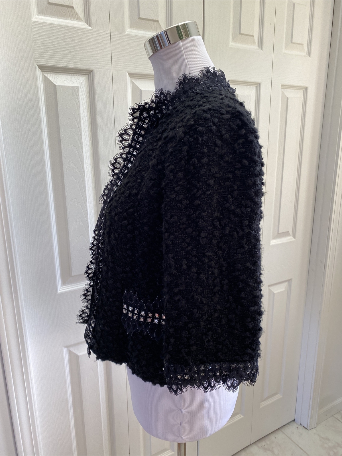 Joseph Ribkoff Black Wool Blend Knobby Eyelash Lace Rhinestone Open ...