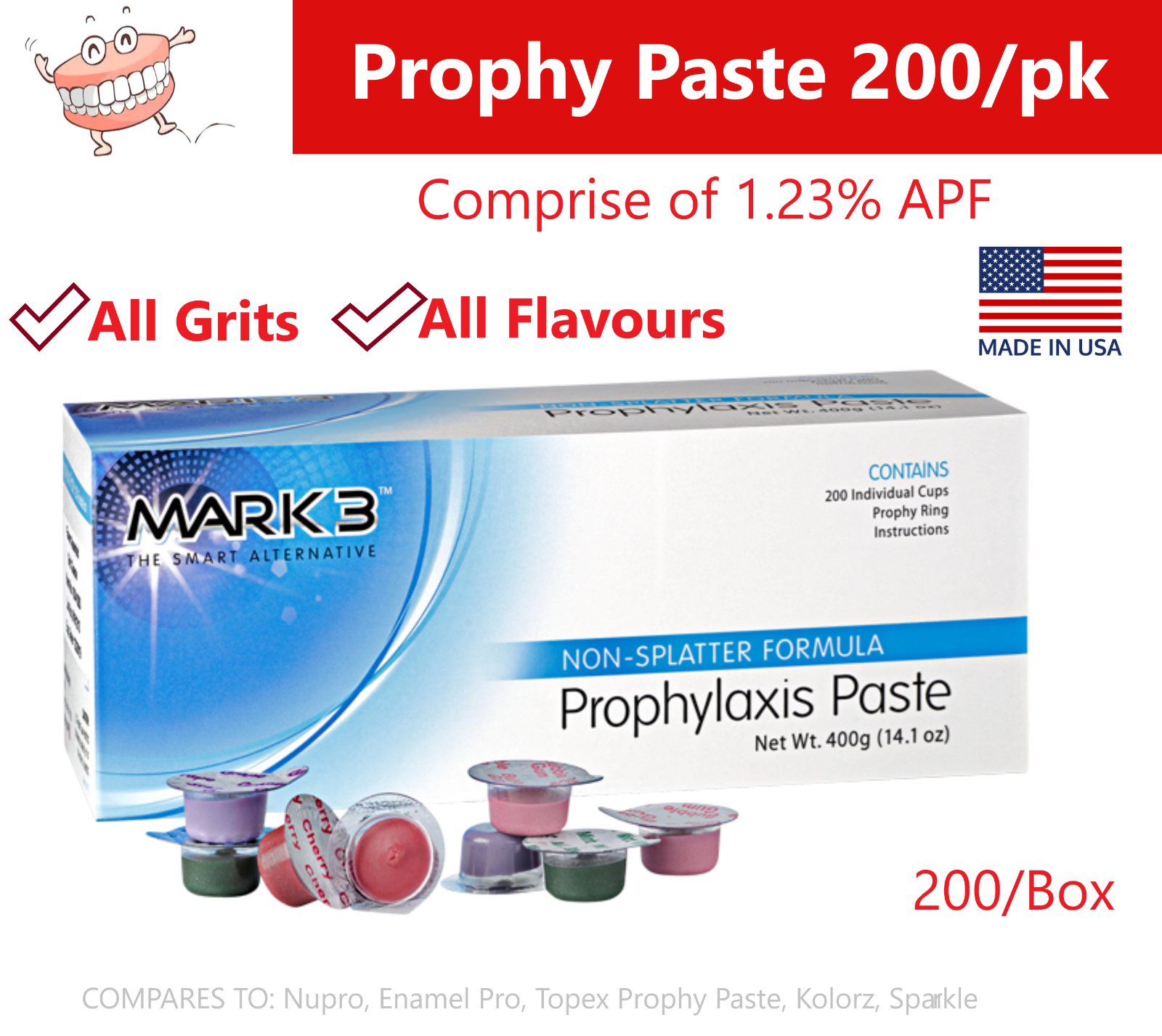 Dental Prophy Paste Cups Prophylaxis Non Splatter Mark3 All Grits ...