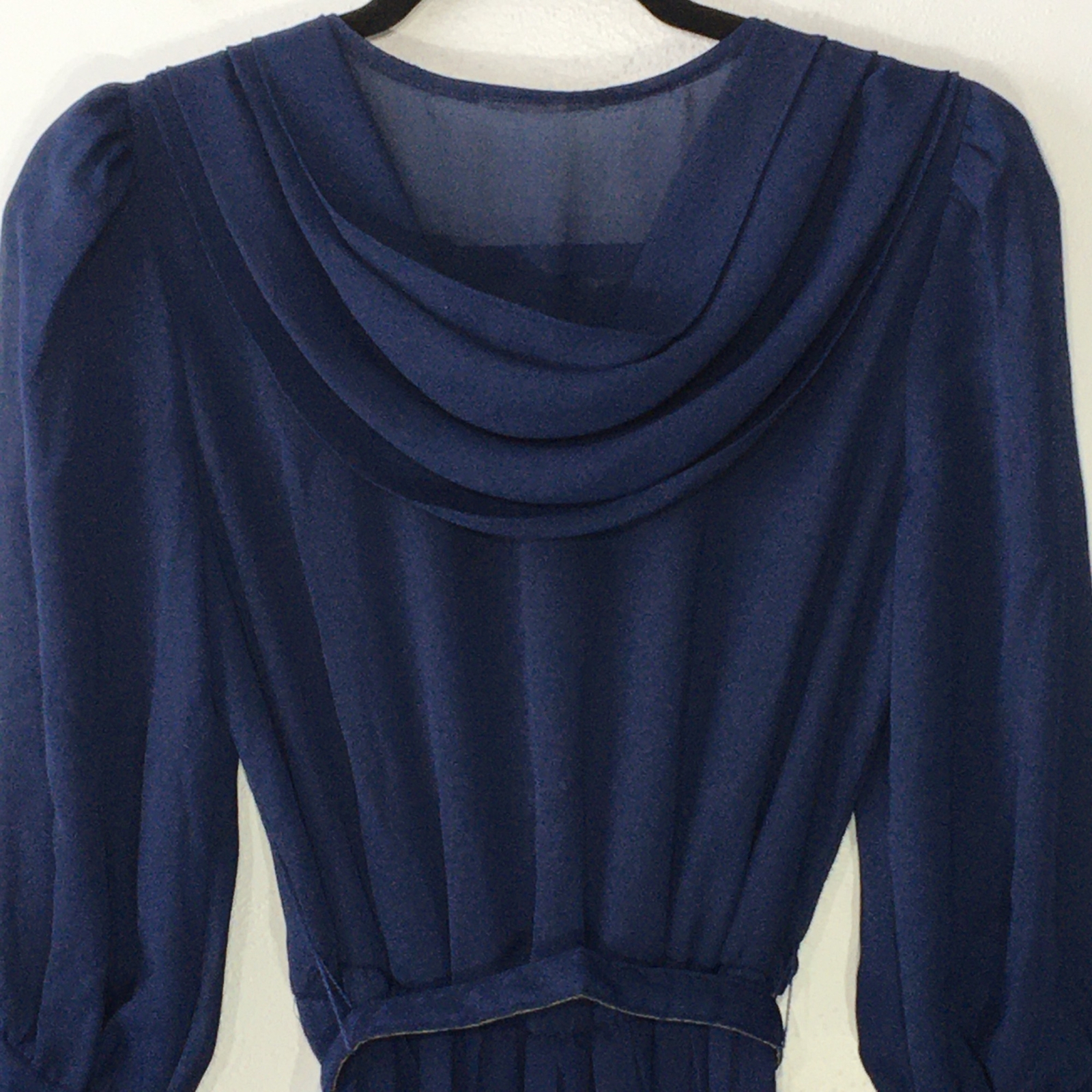 Vintage ASTOR 70s 80s Blue Sheer Dress Back Swag Drap… - Gem