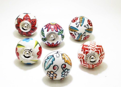6 Pcs Ceramic Kitchen Cabinet Red Tomato Embossing Floral Knob Pulls 38 ...