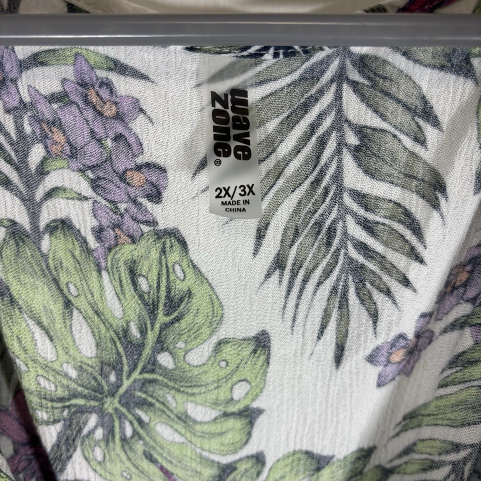 Wave Zone Swim Cover Up Women’s Plus Size 2X 3X White Tropical Floral ...