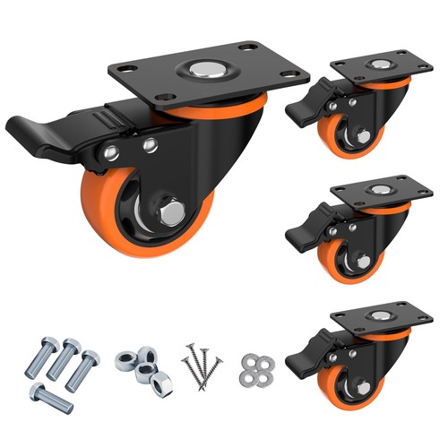 3 Inch Caster Wheels,Orange Casters Set of 4, Heavy Duty Casters with ...