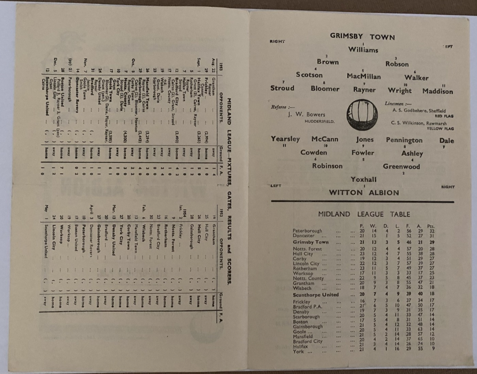GRIMSBY TOWN v WITTON ALBION FA Cup Replay 1953/1954 Football Programme ...