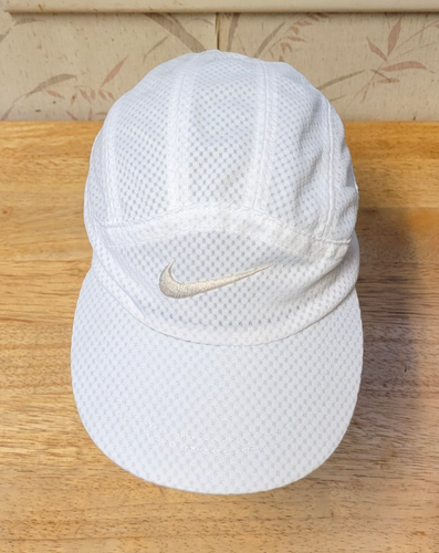 Vintage Nike 6 Panel Hat White Mesh Athletic Running Tennis Swoosh Cap ...
