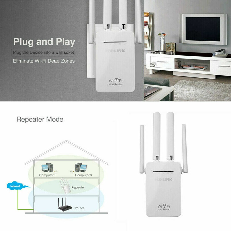 1200Mbps WiFi Range Extender Repeater Wireless Amplifier Router Signal ...