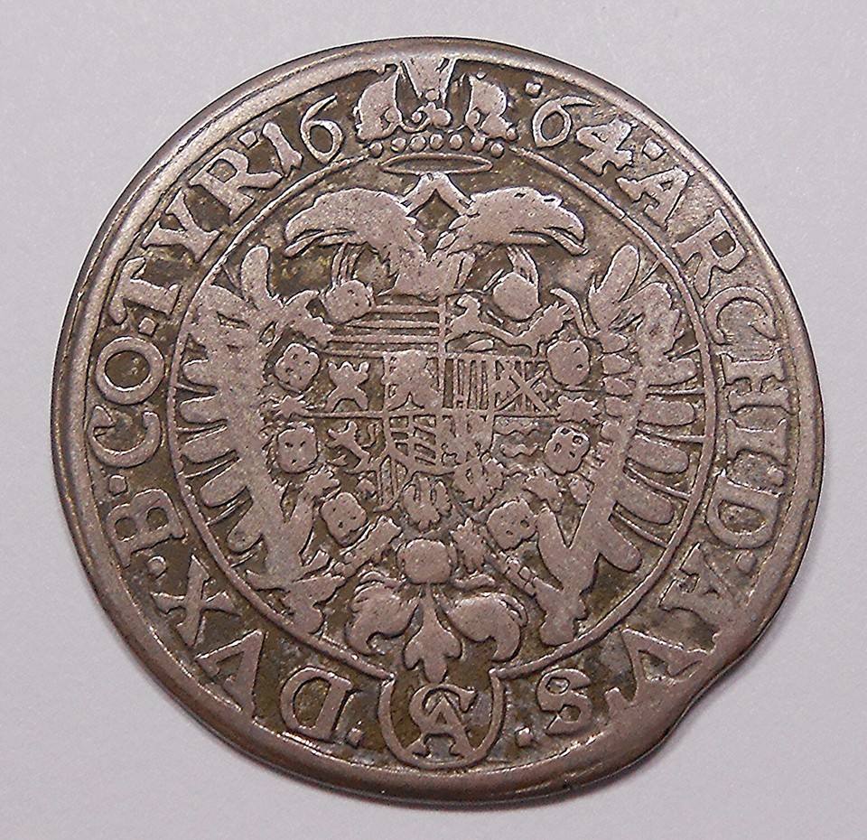 Austria 1664 SILVER 15 Kreuzer F-VF RARE Unlisted Type Holy Roman ...