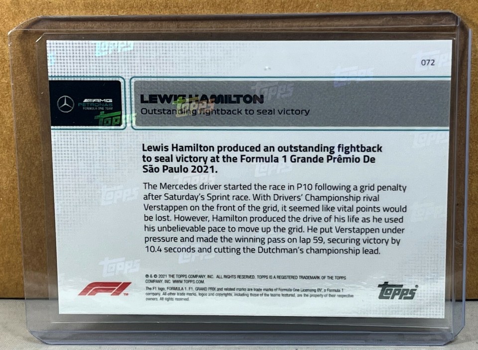 2021 TOPPS NOW FORMULA 1 #72 LEWIS HAMILTON seal victory F1 Teal ...