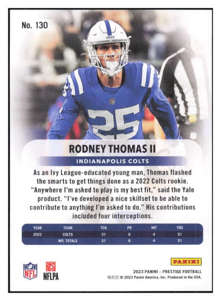 Rodney Thomas II 2023 Panini Prestige #130 NFL Colts ID:83714 | eBay