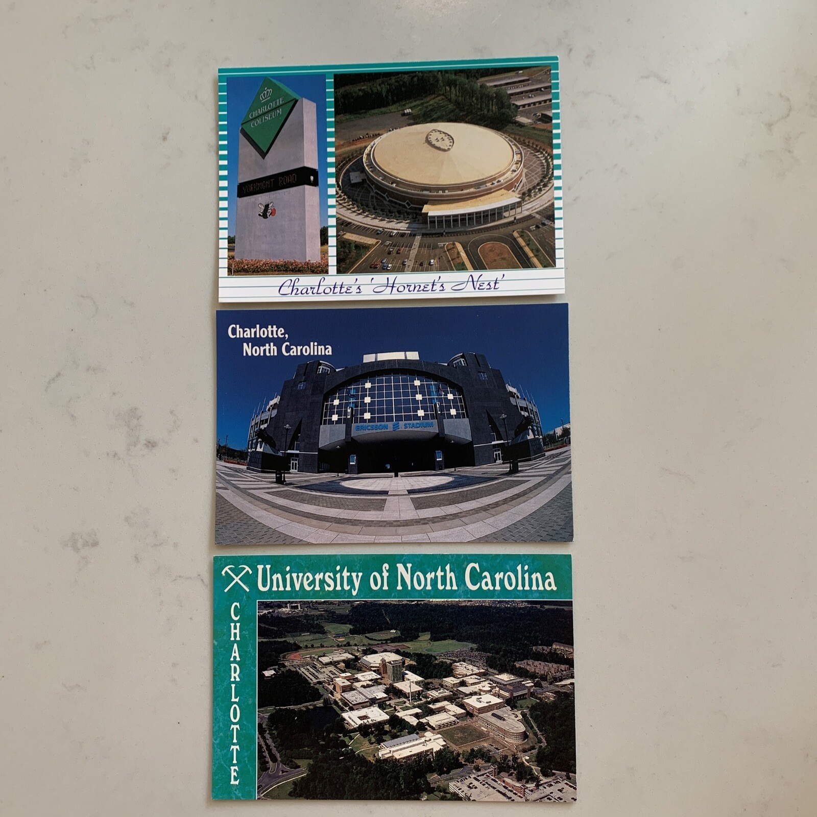 CHARLOTTE, NC POSTCARDS LOT OF 3 HORNETS, PANTHERS AND UNC-CHARLOTTE ...