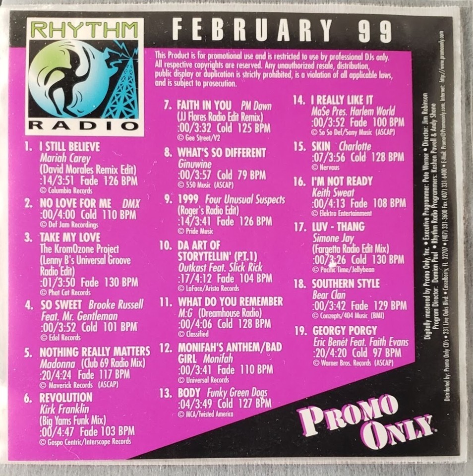Promo Only CD - February 1999 - Rhythm Radio Series - Promotional CD ...